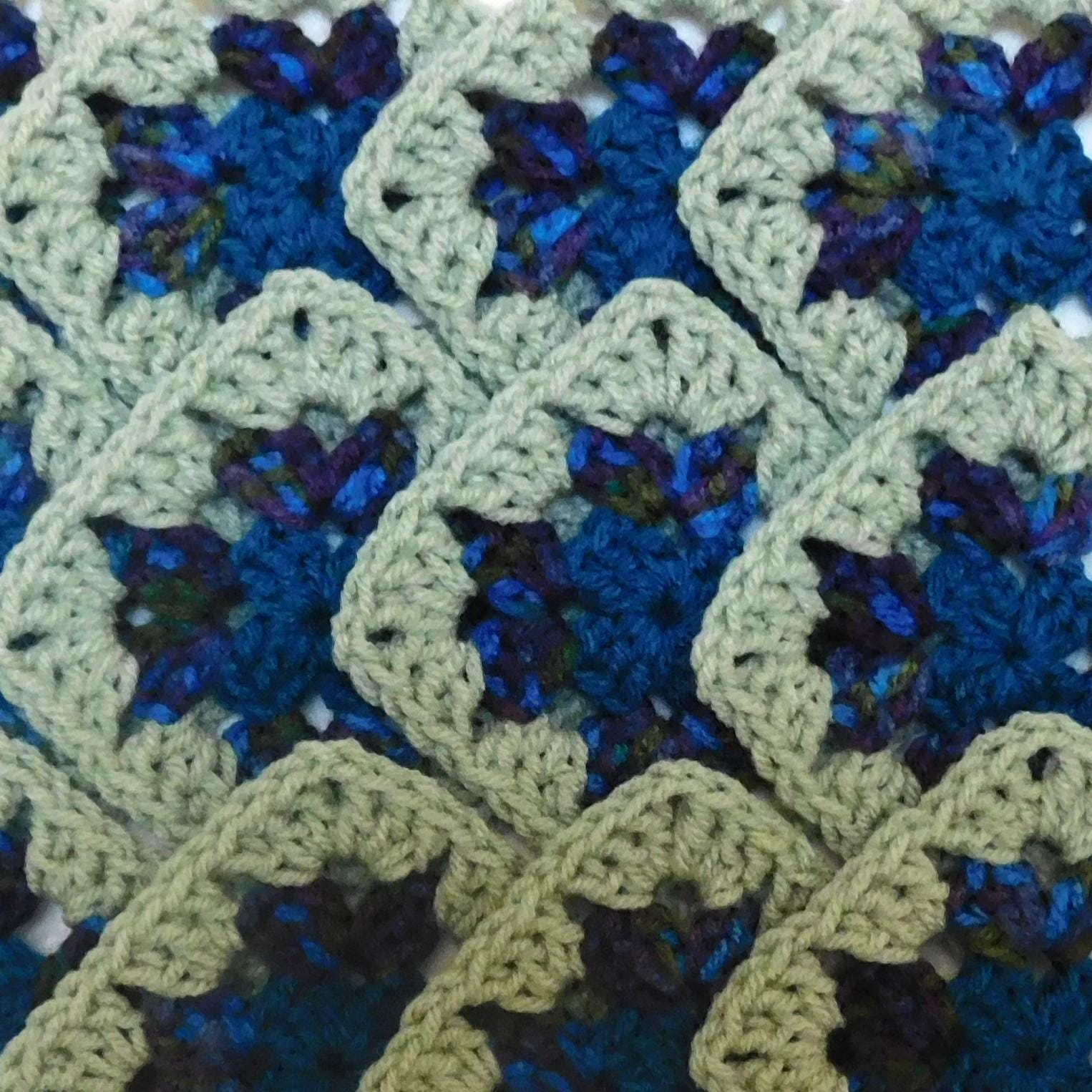 Granny Squares Multi Blue Purple Teal Sage Trimmed Handmade Craft ...
