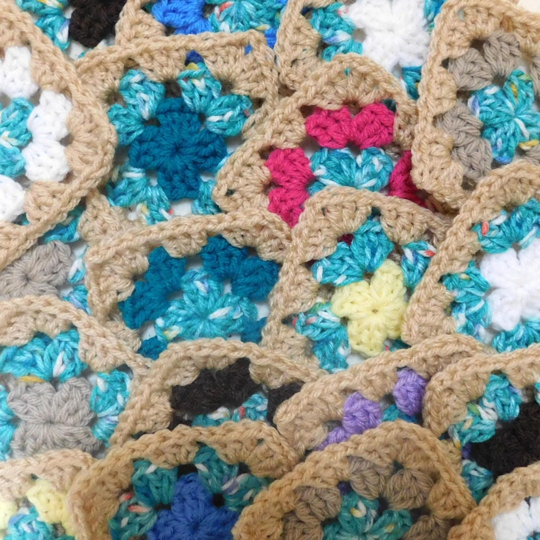 Granny Squares Multi Aqua Beige Trimmed Handmade Craft Supplies - Etsy