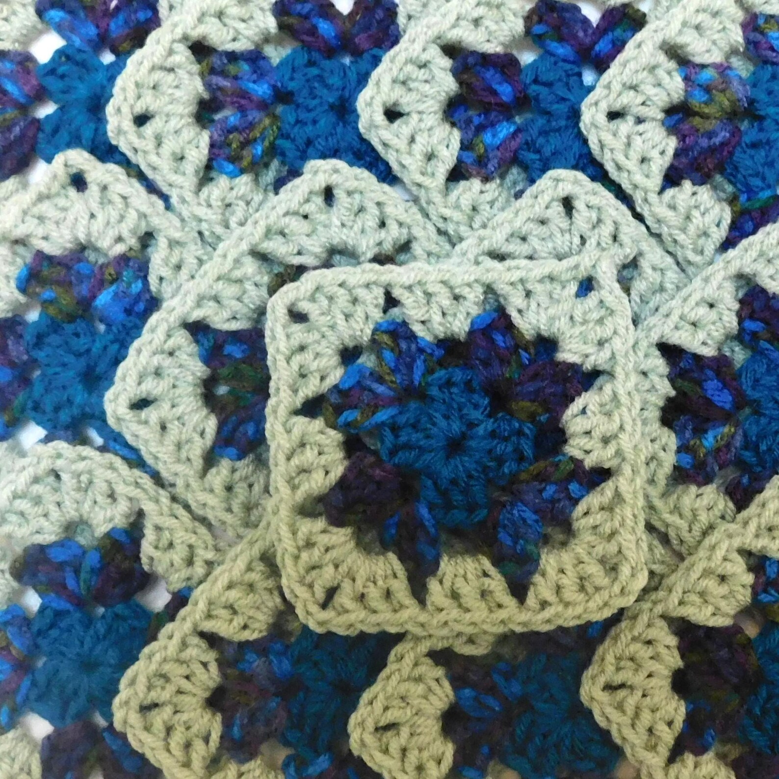 Granny Squares Multi Blue Purple Teal Sage Trimmed Handmade Craft ...
