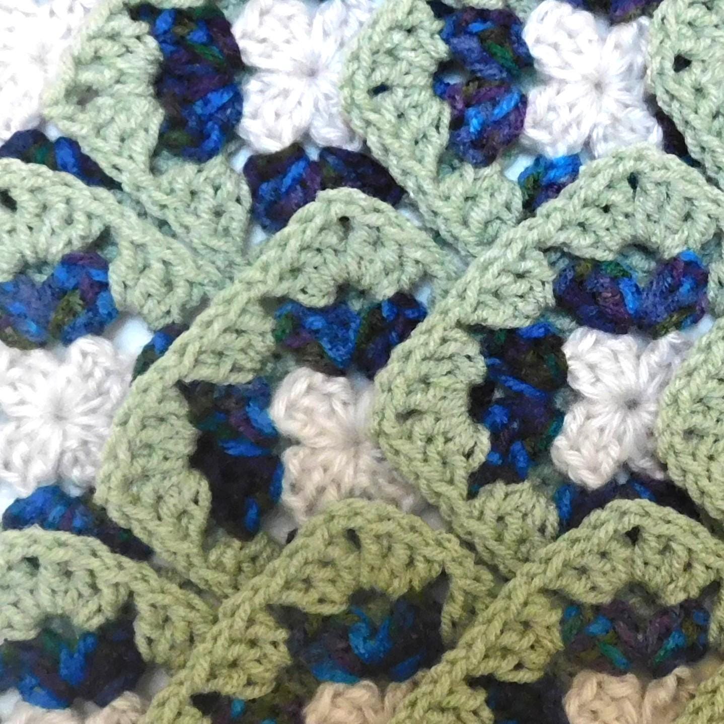 Granny Squares Multi Blue Purple Sage Trimmed Handmade Craft Supplies ...