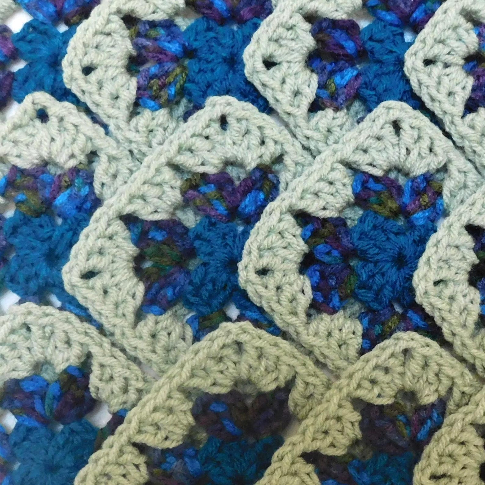 Granny Squares Multi Blue Purple Teal Sage Trimmed Handmade Craft ...
