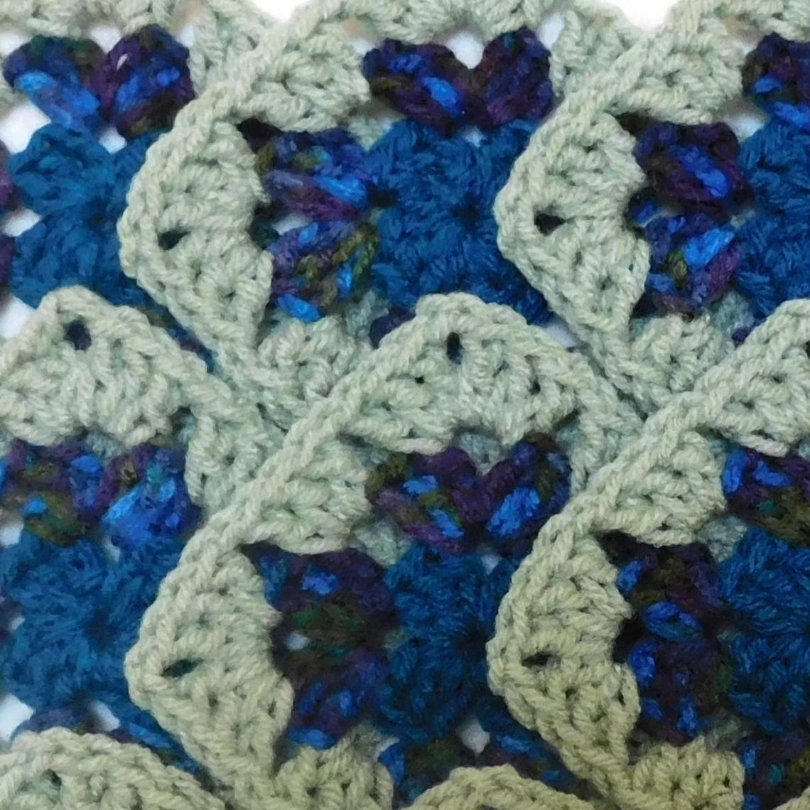 Granny Squares Multi Blue Purple Teal Sage Trimmed Handmade Craft ...