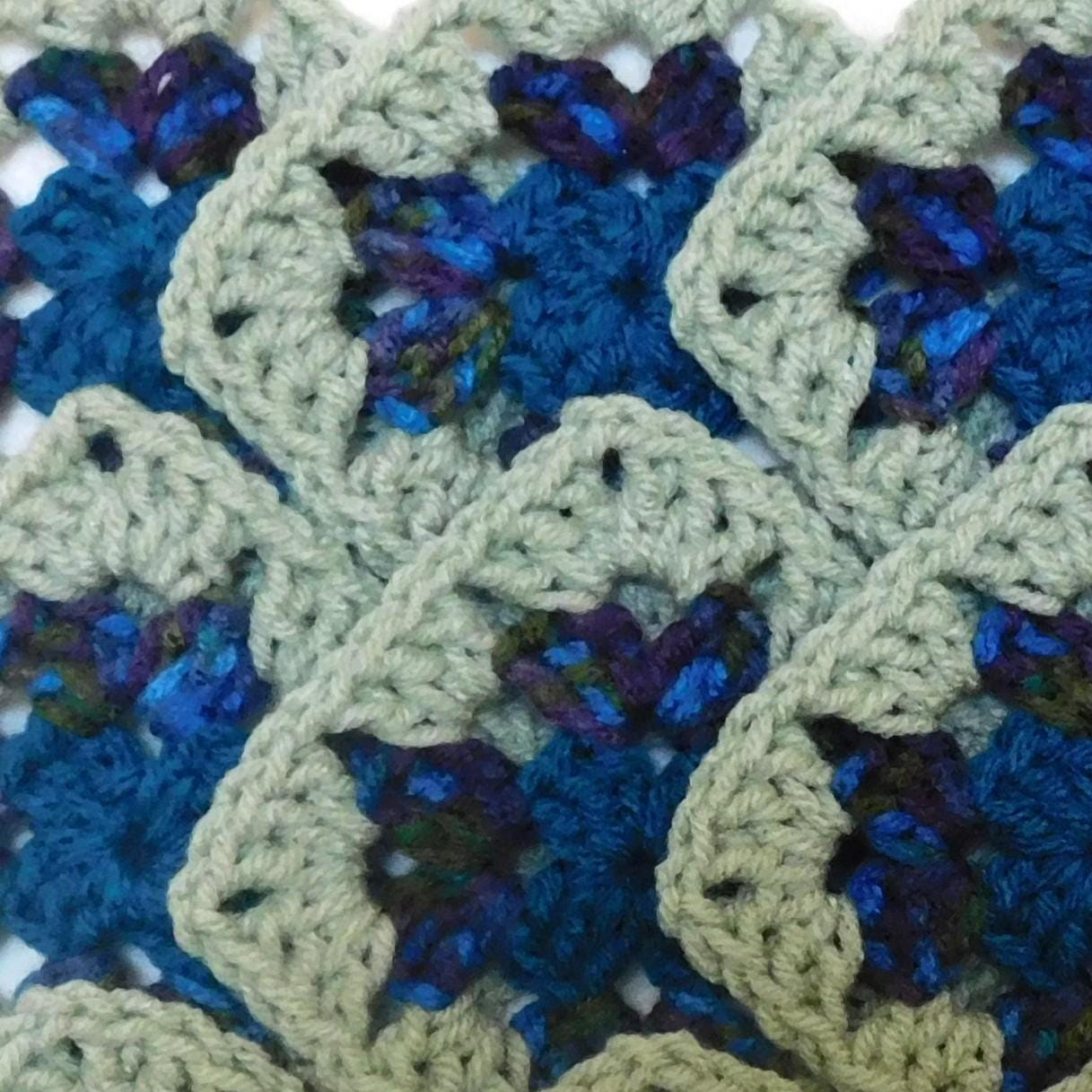 Granny Squares Multi Blue Purple Teal Sage Trimmed Handmade Craft ...