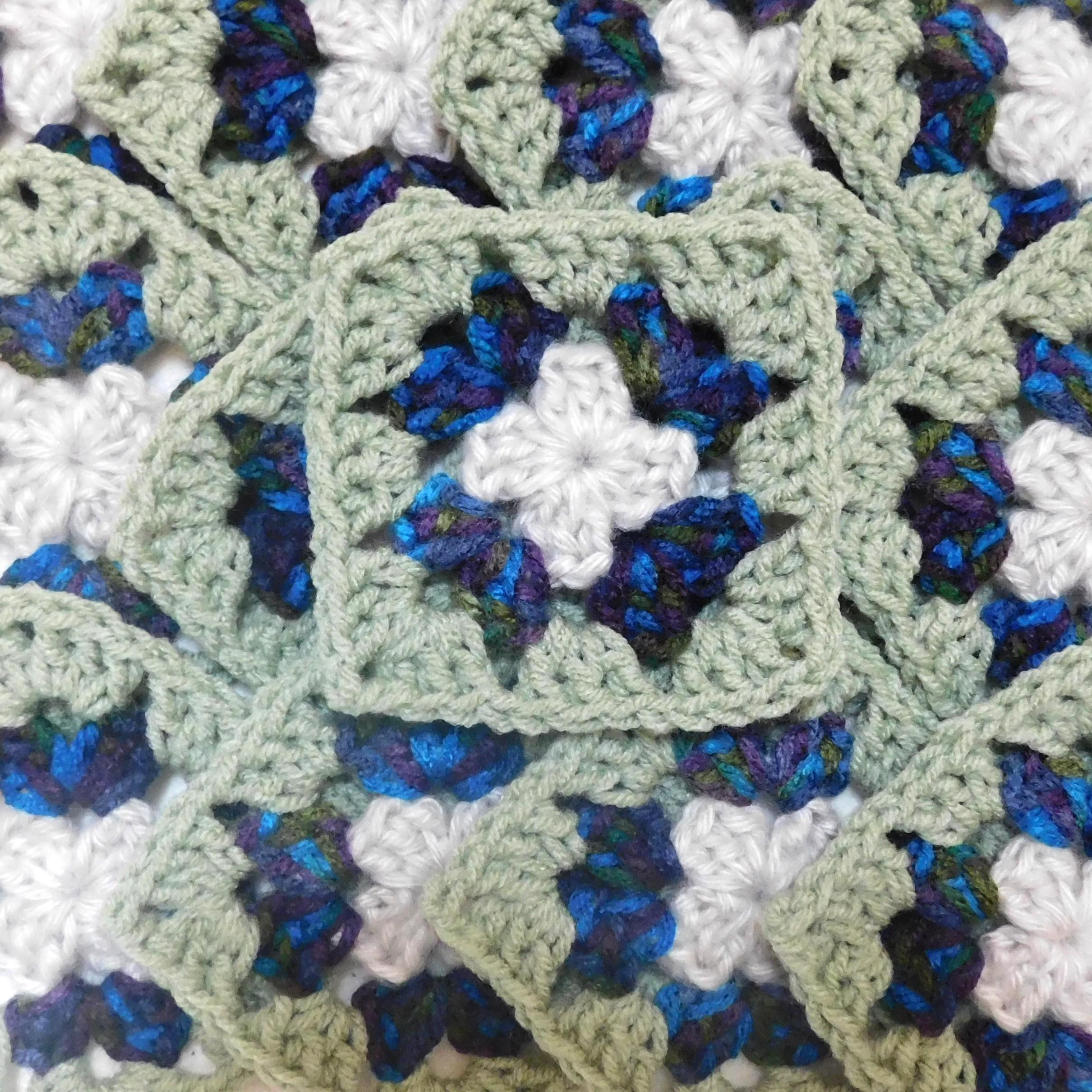 Granny Squares Multi Blue Purple Sage Trimmed Handmade Craft Supplies ...