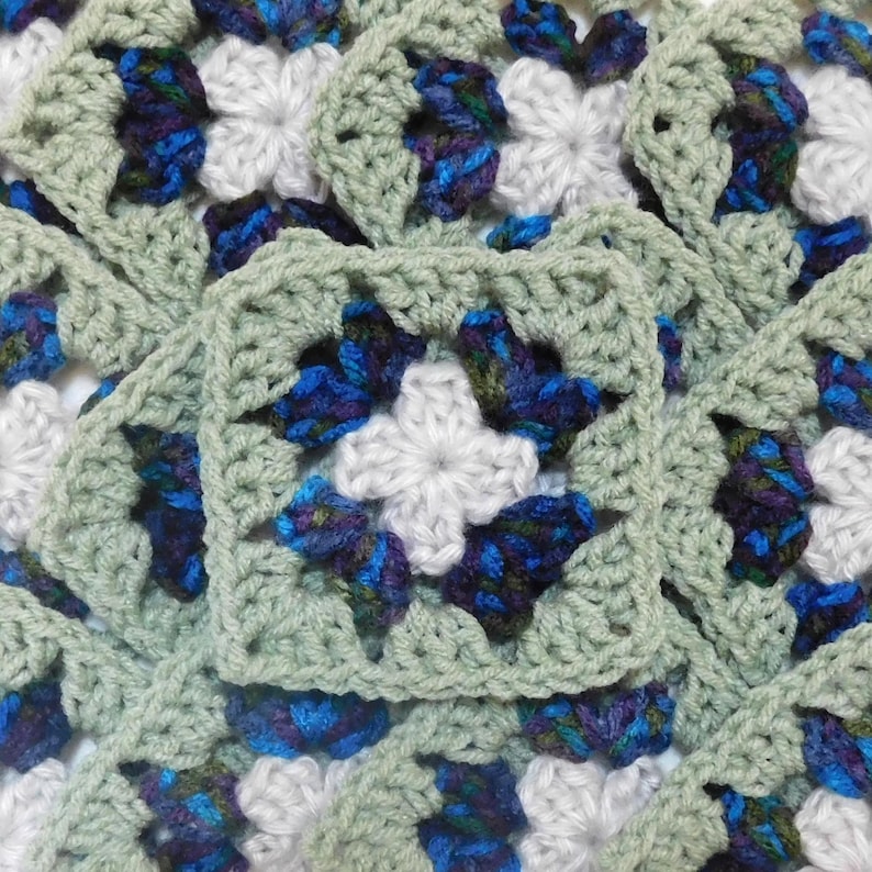 Granny Squares Multi Blue Purple Sage Trimmed Handmade Craft Supplies ...