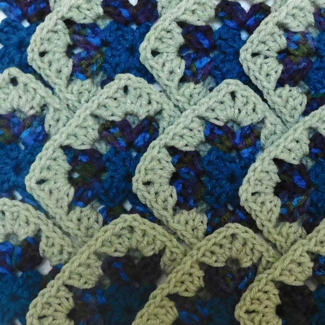 Granny Squares Multi Blue Purple Teal Sage Trimmed Handmade Craft ...
