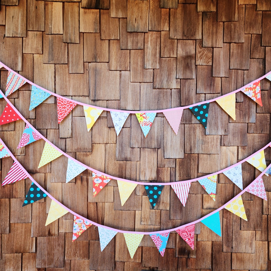 30' Bunting, Custom Fabric Party Flags, Wedding Decoration, Photo Prop ...