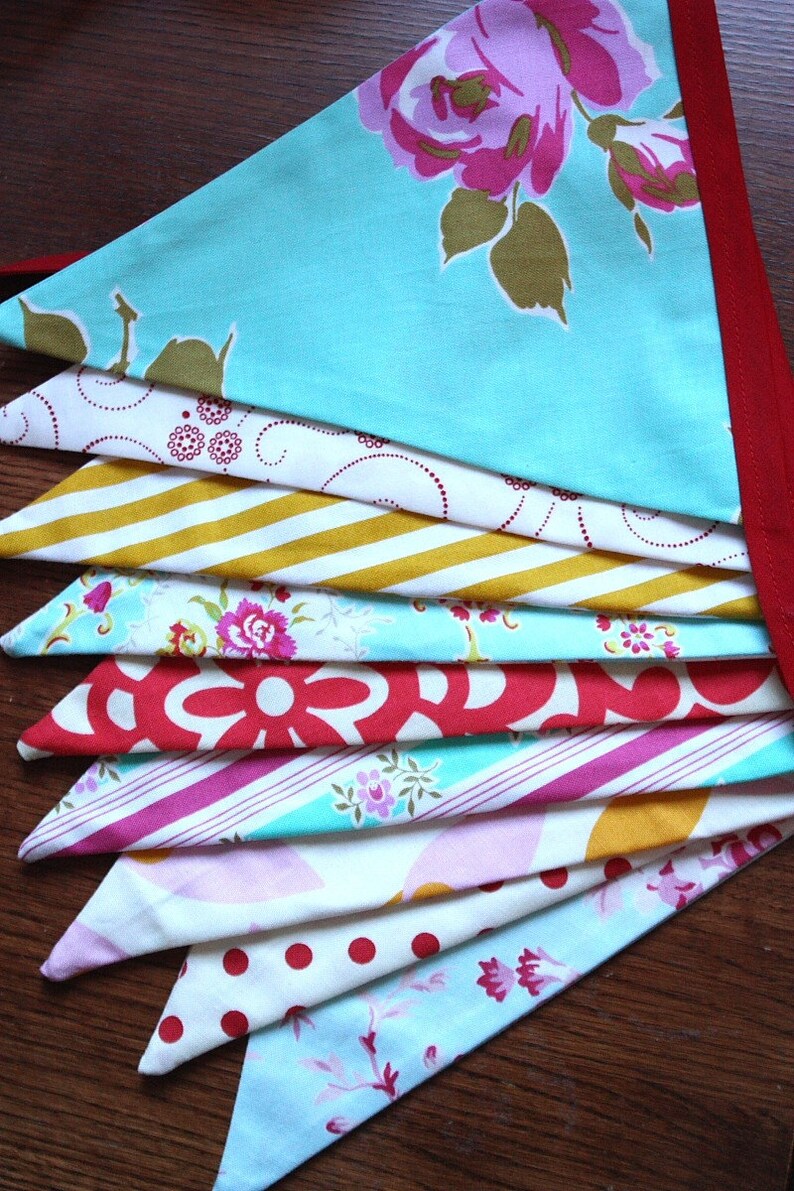 Red Aqua Pink Bunting Carnival Theme Fabric Flag Banner. - Etsy