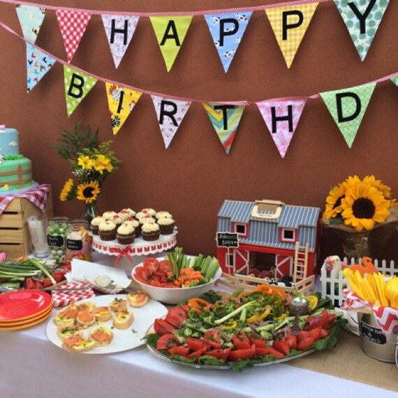 Farm Theme Happy Birthday Bunting Banner Flags. A Unique Party | Etsy