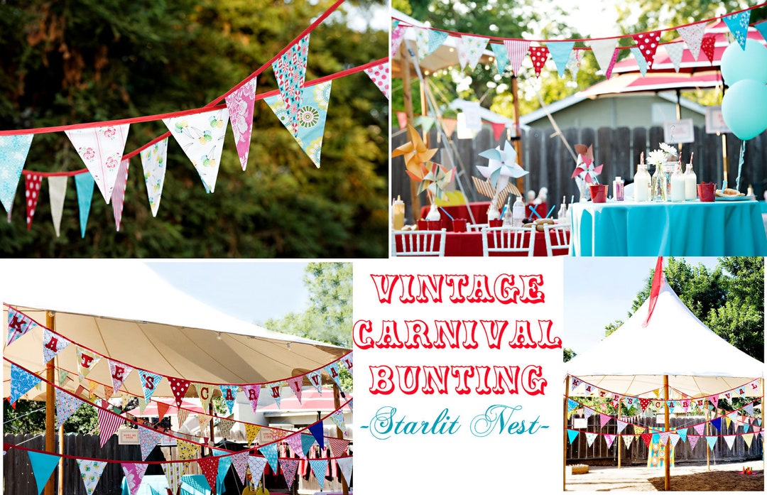 Set of TWO Carnival Themed Fabric Bunting Banners, Vintage Circus ...