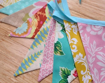 Shabby Chic Bunting Banner Pink and Blue Fabric Flags Medium | Etsy