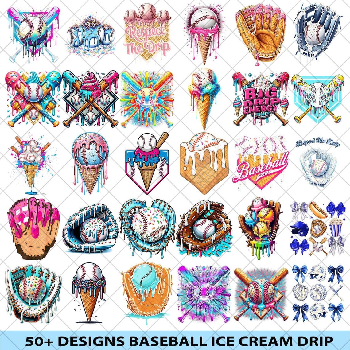 50+ Design Baseball Ice Cream Drip PNG Bundle, Baseball Sport Team ...