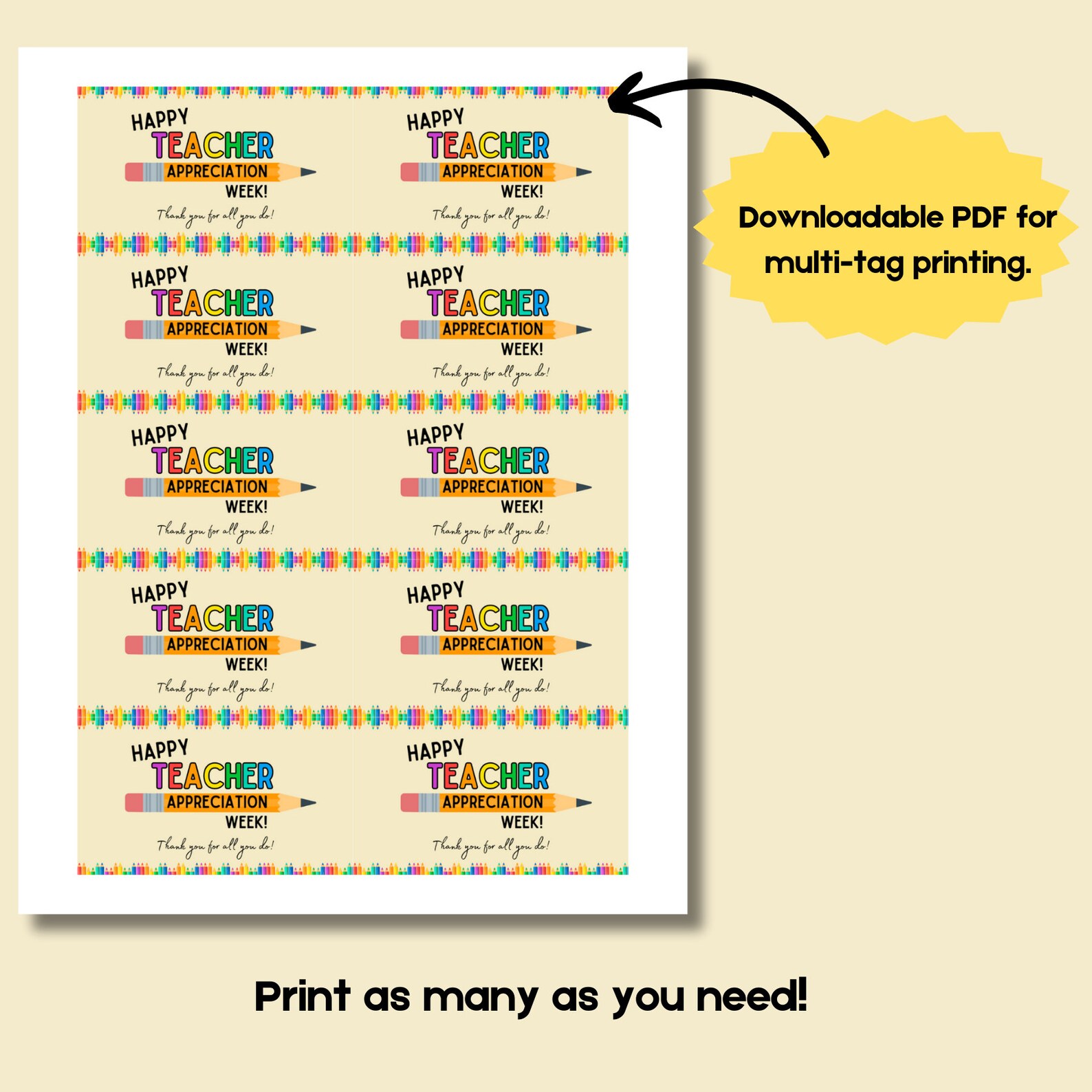 Teacher Appreciation Gift Tag. Teacher Thank You Gift Tag. Printable ...