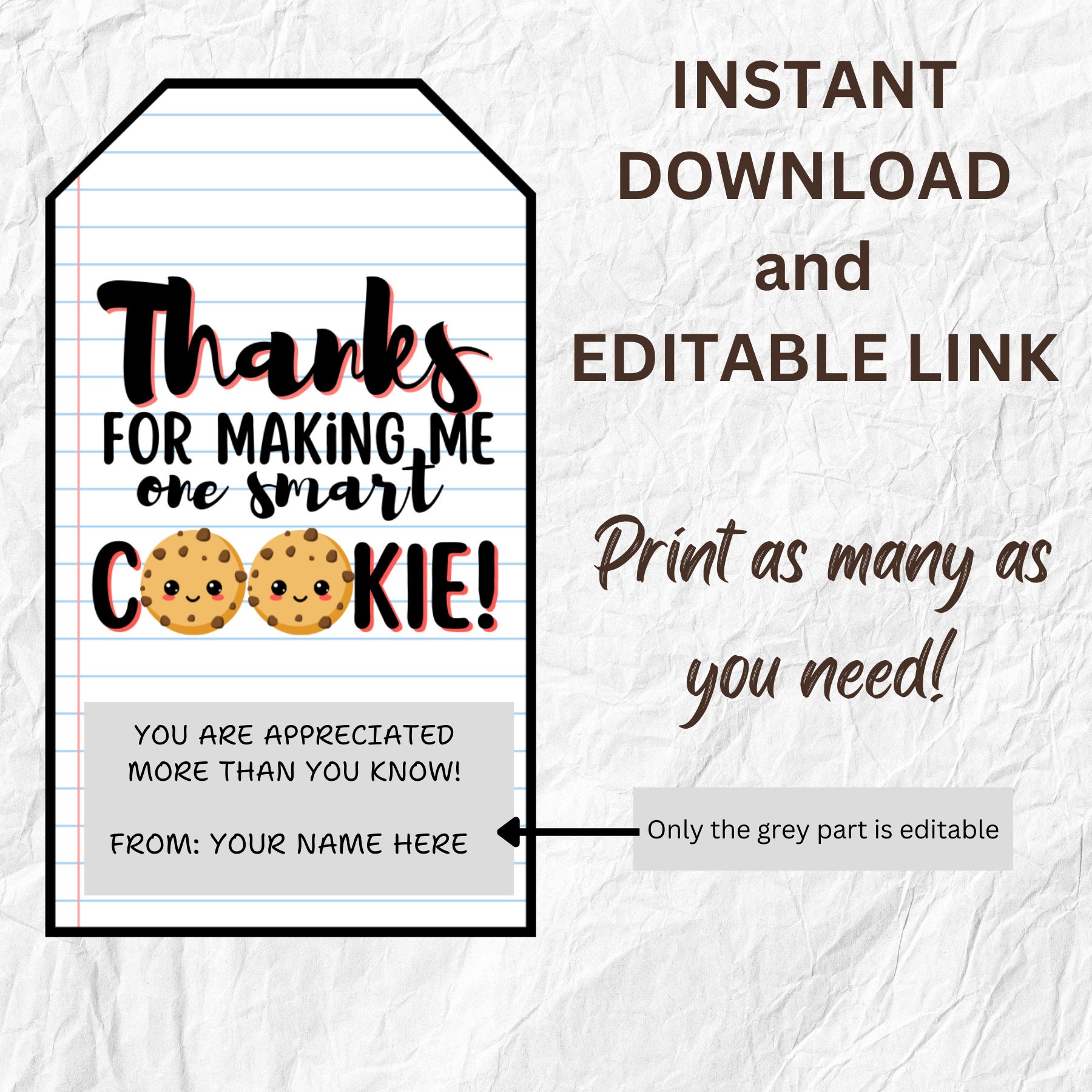 EDITABLE Teacher Appreciation Gift Tag. Teacher Cookie Gift Tag ...