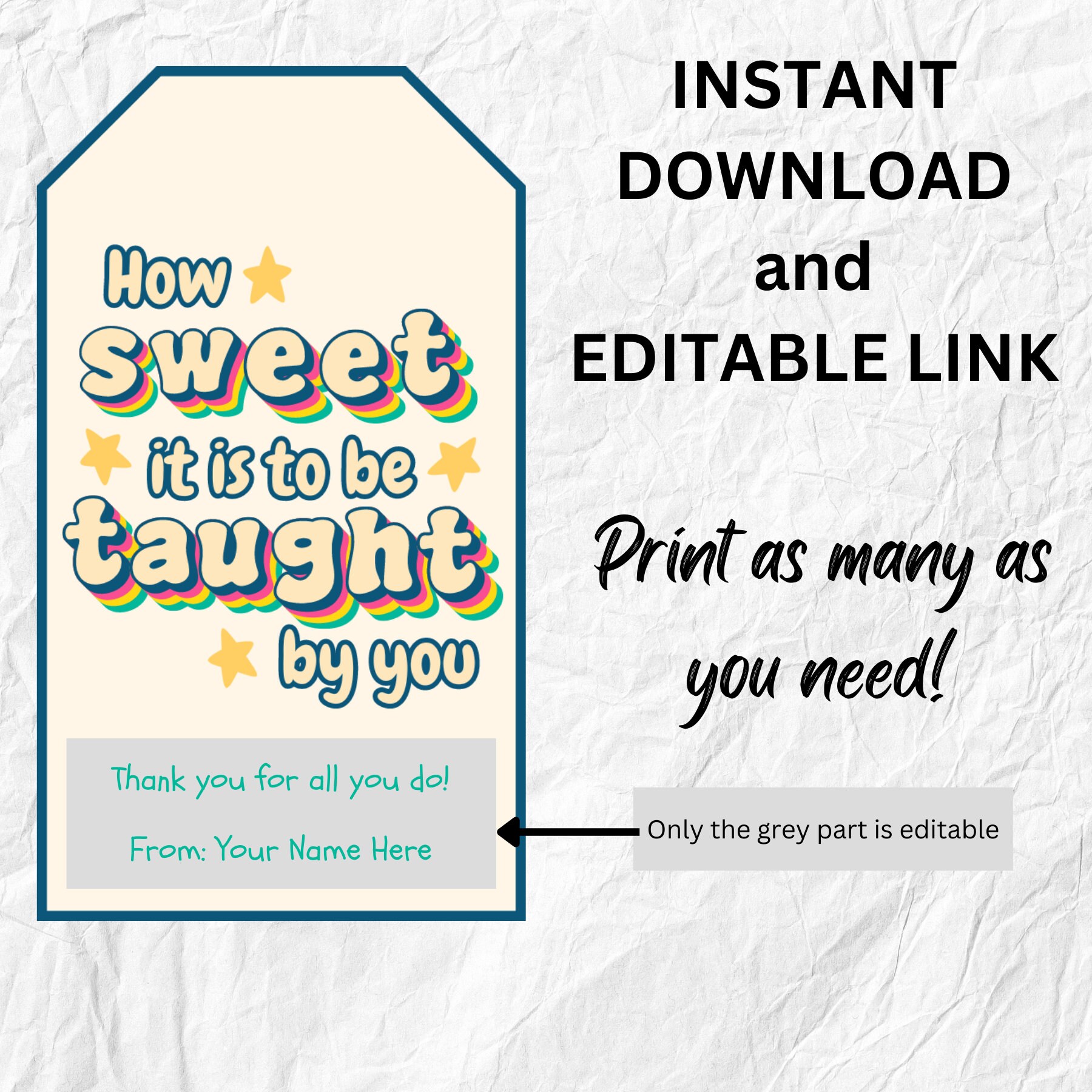 EDITABLE Teacher Appreciation Gift Tag. Teacher Sweet Treat Gift Tag ...