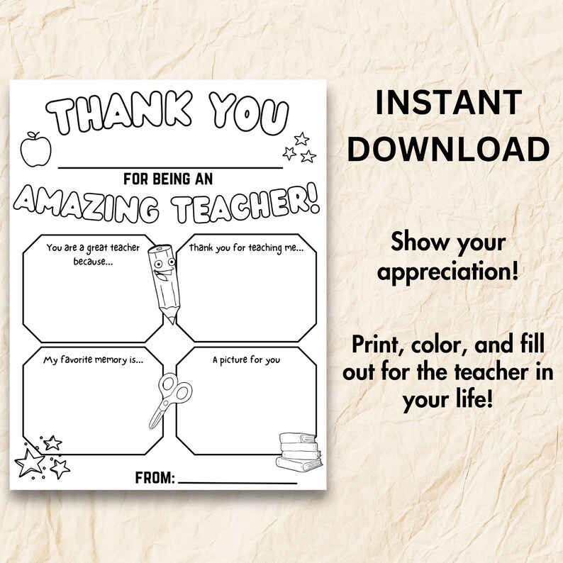 Teacher Appreciation Coloring Page Printable. Kids Coloring Page ...