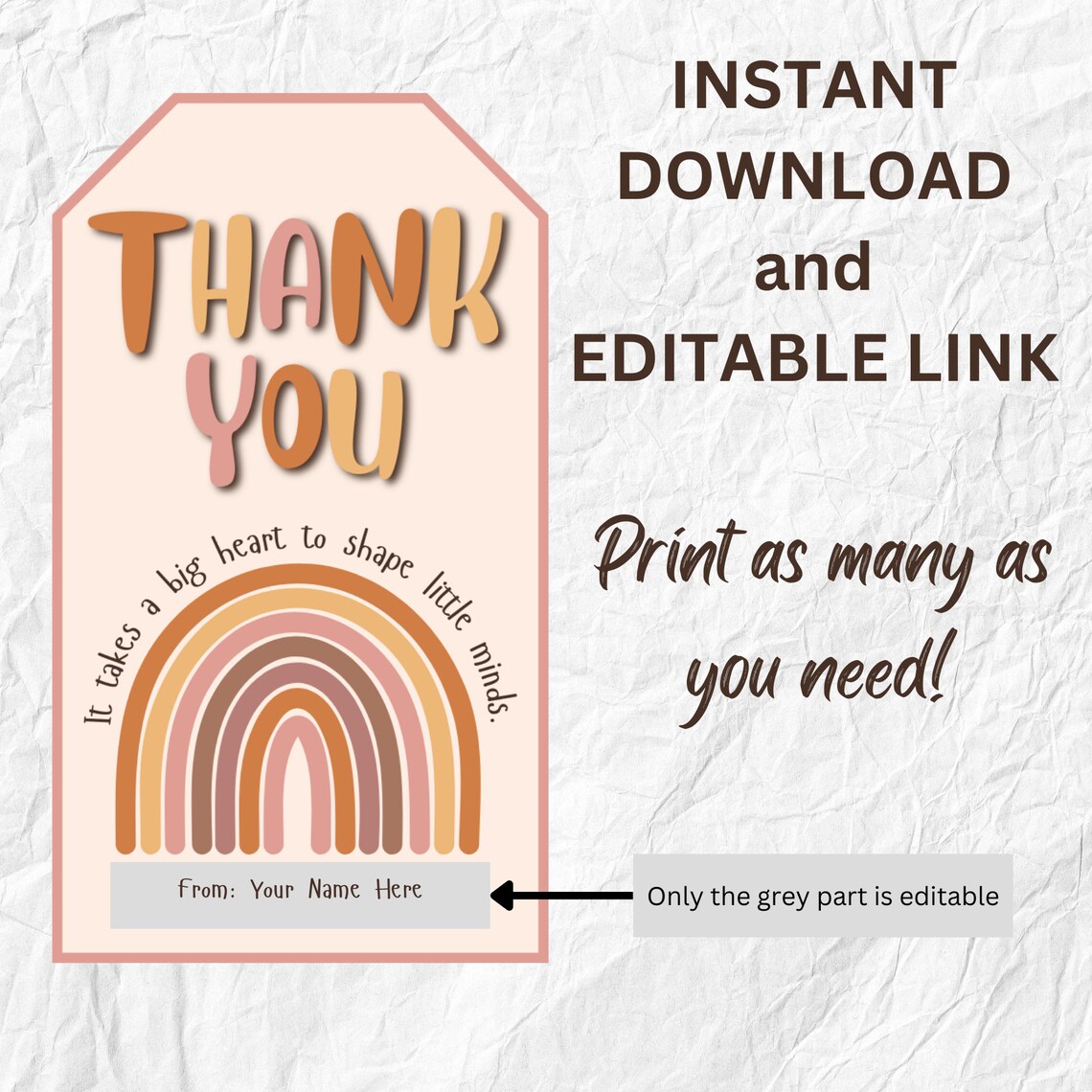 EDITABLE Teacher Appreciation Gift Tag. Teacher Thank You Gift Tag ...