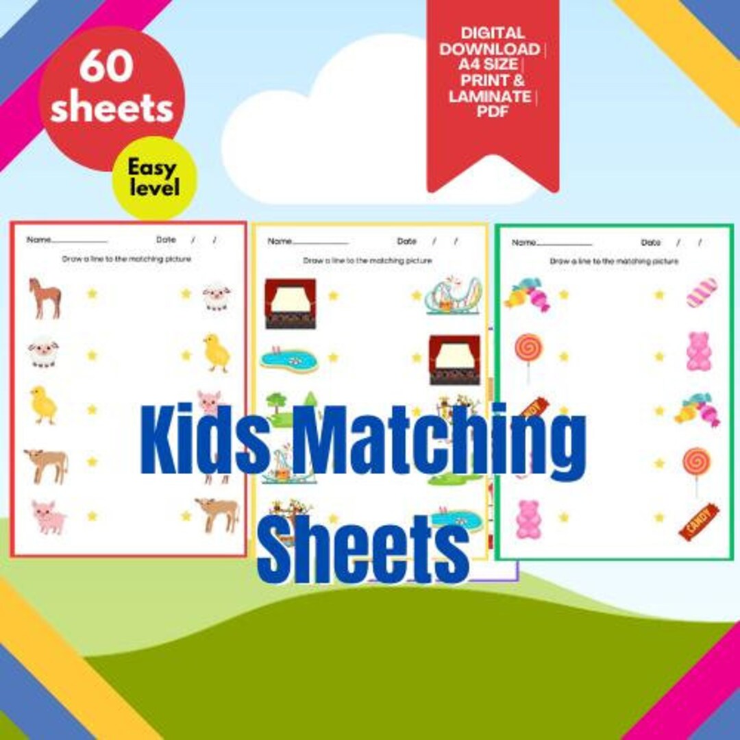 Fun and Educational Matching Sheets Kids 60 Pcs (easy) - Etsy