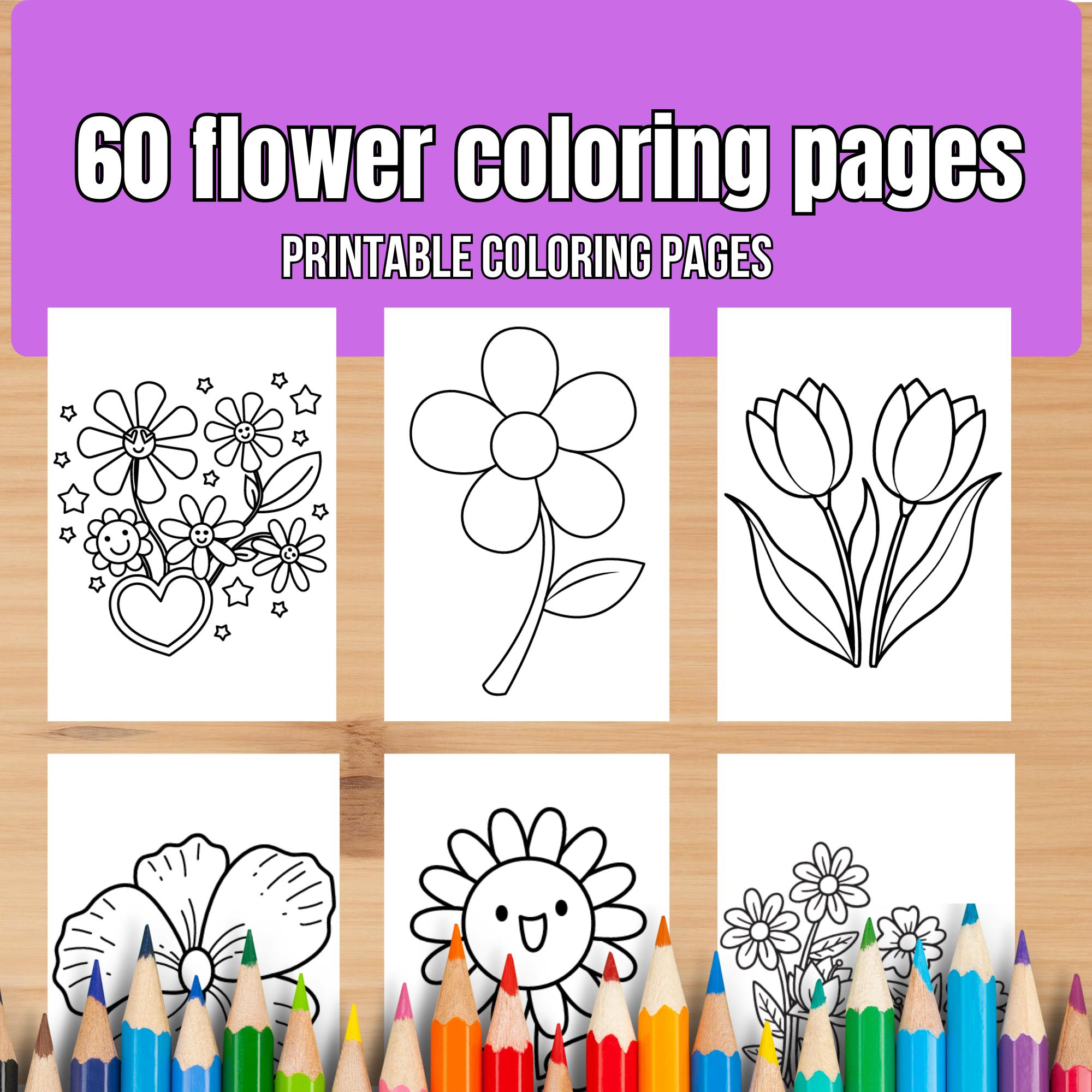 60 Beautiful Flower Coloring Pages - Printable Digital Download for ...