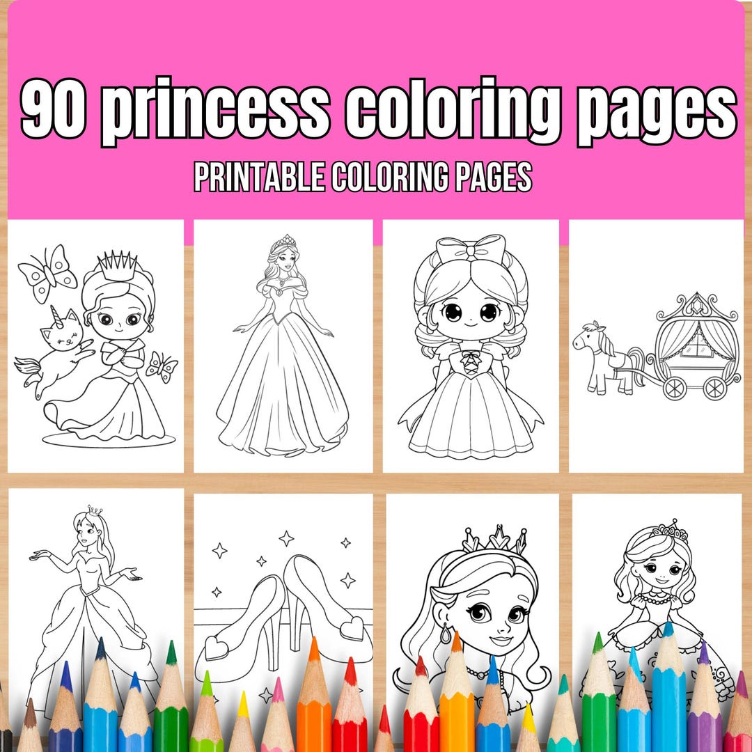 Cute Princess Coloring Pages - Printable Digital Download for Kids - Etsy