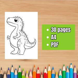 30 Cute Dinosaur Coloring Pages - Printable Digital Download for Kids ...