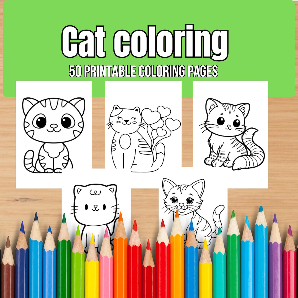 50 Printable Cat Coloring Pages for Kids - Digital Download - Etsy