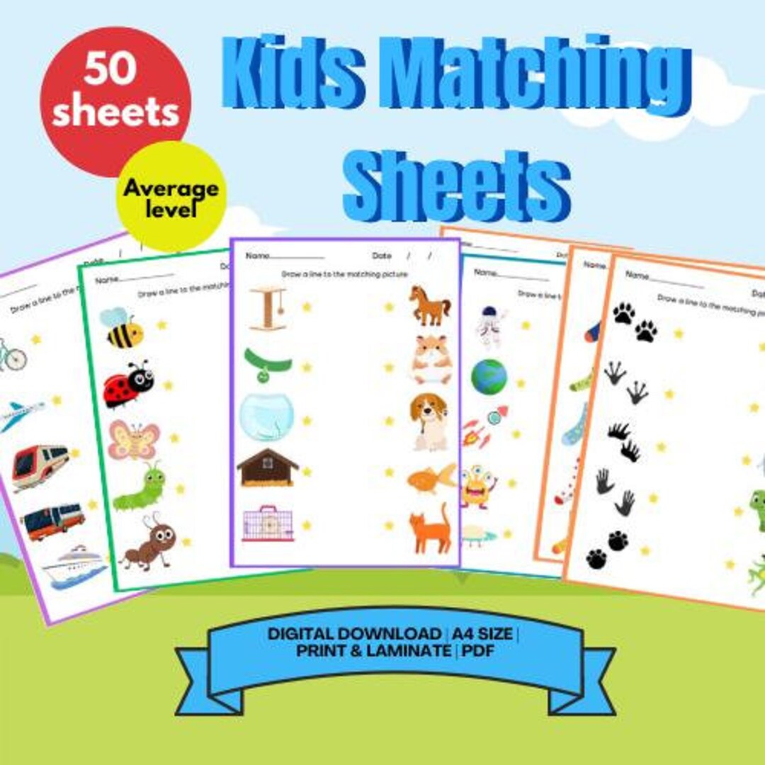 Fun and Educational Kids Matching Sheets 50 Pcs - Etsy