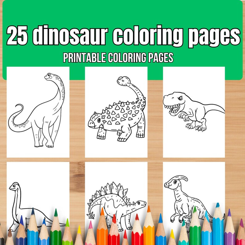 25 Dinosaur Coloring Pages - Printable Digital Download for Kids - Etsy