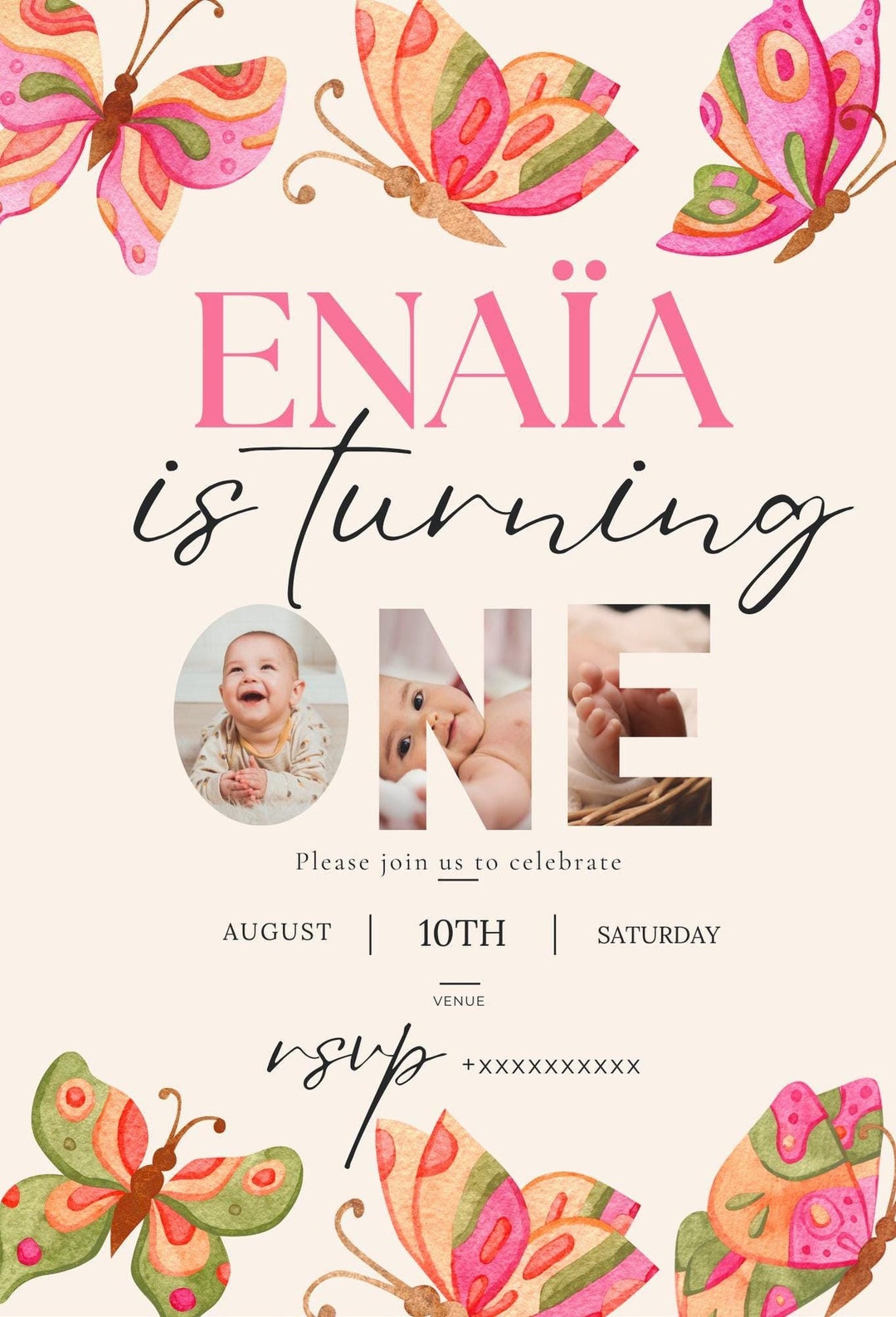 Editable First Birthday Invitation Template | Digital Download | Canva ...