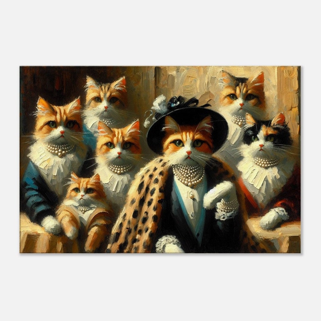 FANCY CATS PORTRAIT, Funny Cat Decor, Cute Cat Wall Art, Cat Gift Ideas ...