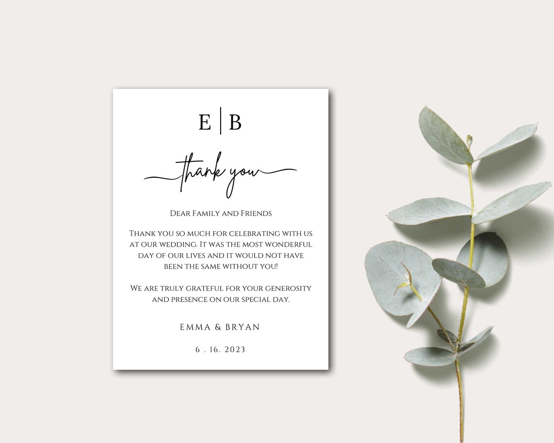 PRINTED Wedding Table Thank You Card Thank You Napkin Note - Etsy