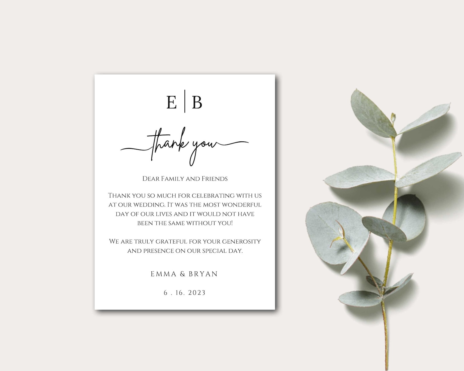 PRINTED Wedding Table Thank You Card, Thank You Napkin Note, Place ...