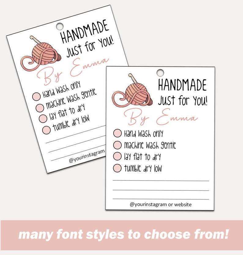 Printed Hand Crochet Care Tags Custom Tags Care Instructions | Etsy