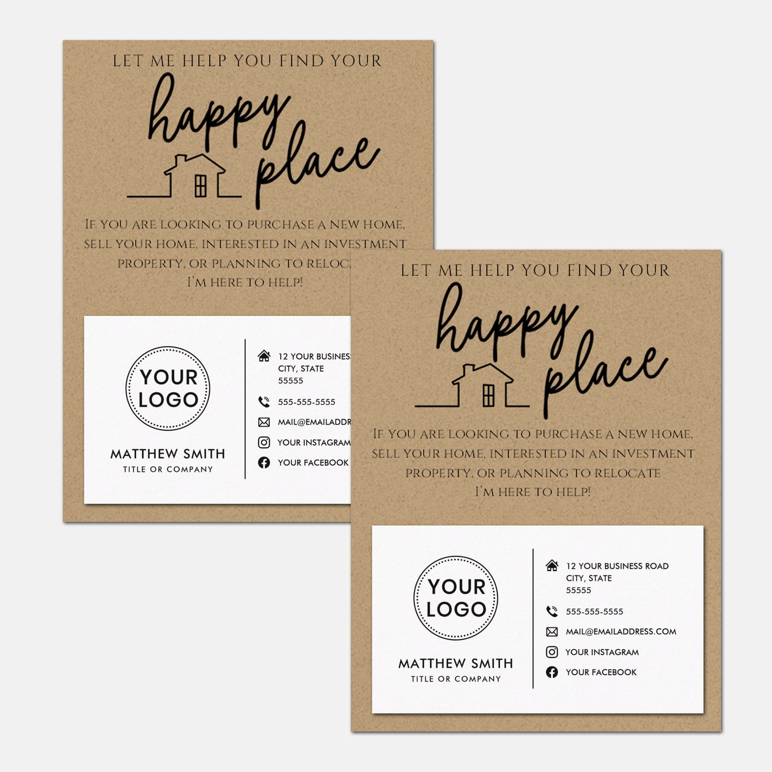 Realtor Cards Happy Place Real Estate Marketing Insert - Etsy