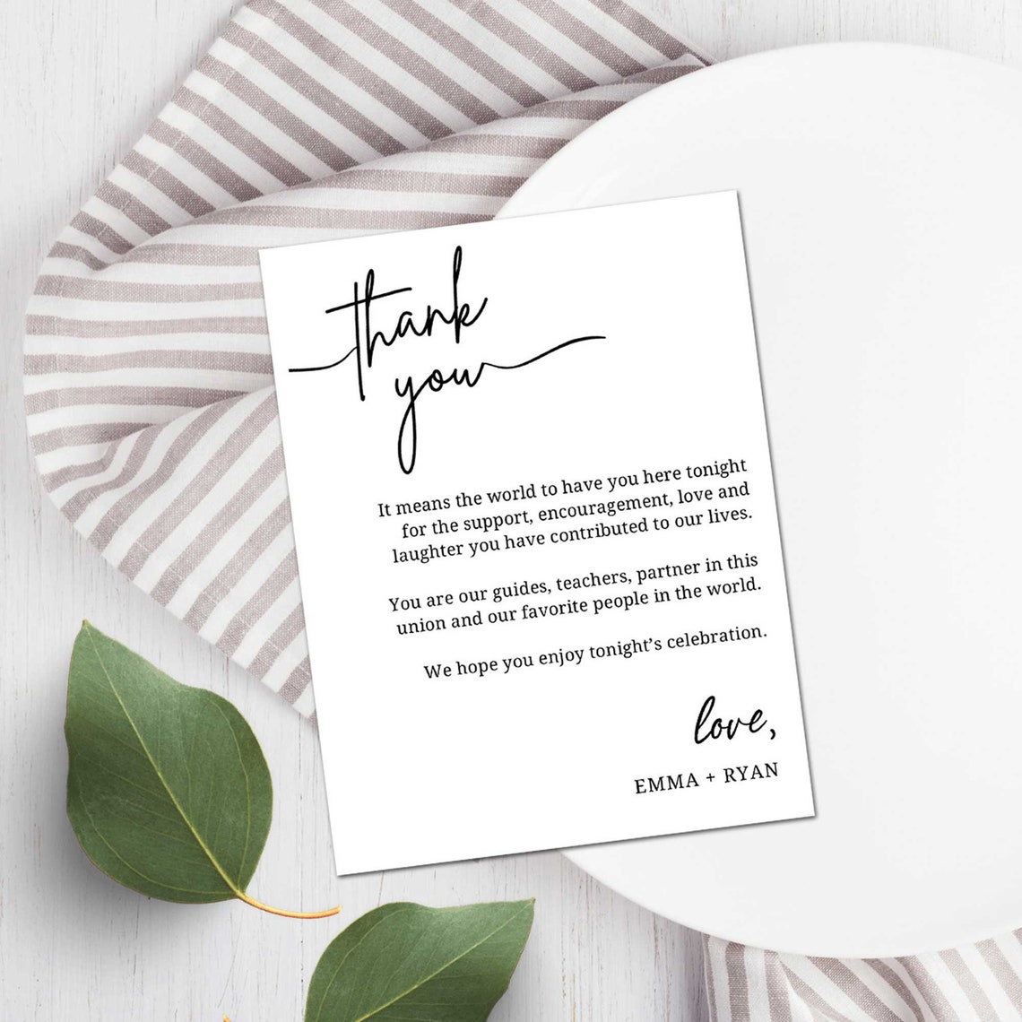 PRINTED Wedding Table Thank You Card Thank You Napkin Note - Etsy