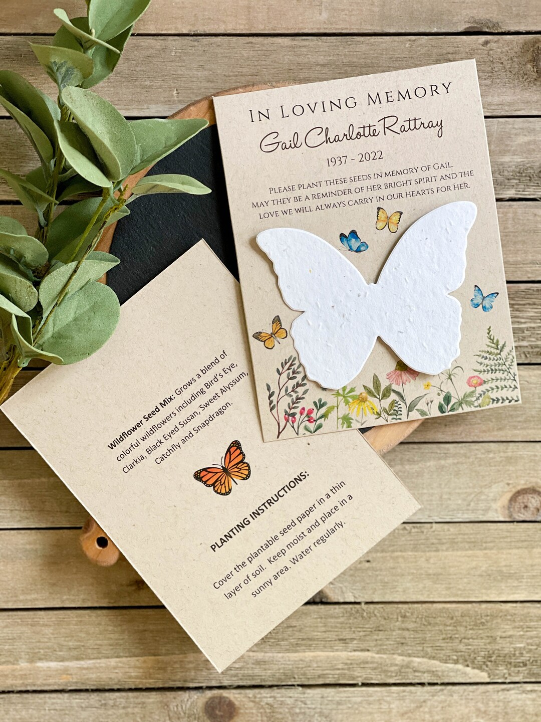 Memorial Card, Funeral Favor, in Loving Memory Butterfly Cards ...