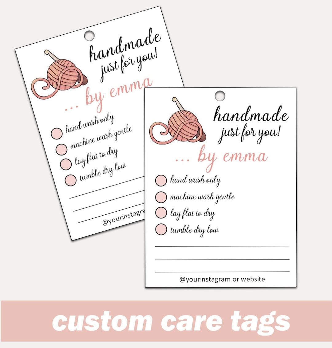 Printed Hand Crochet Care Tags, Custom Tags, Care Instructions for ...
