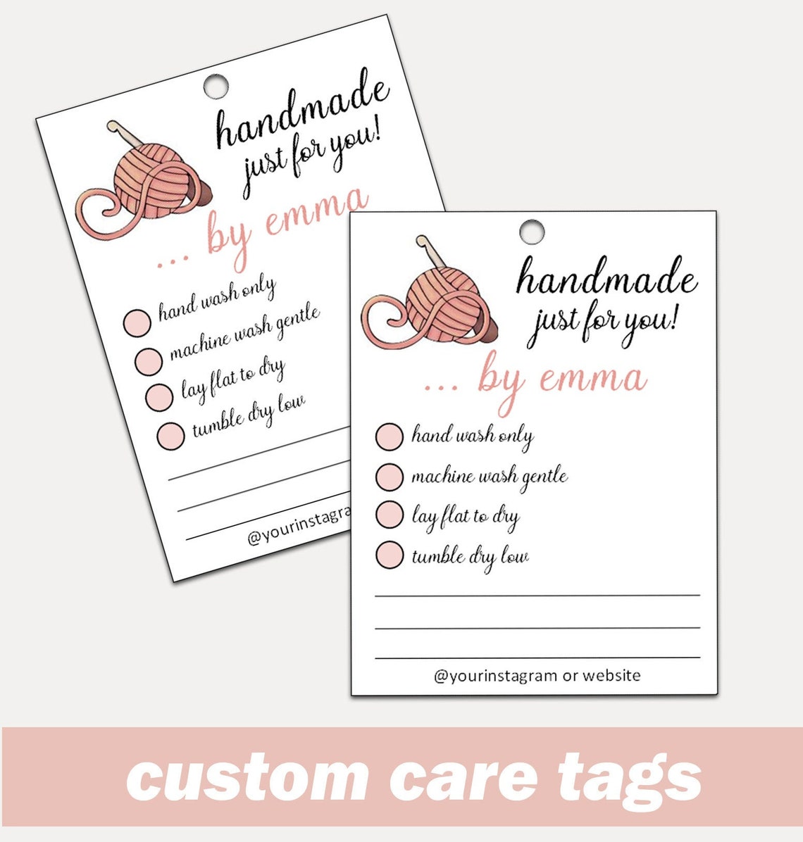 Printed Hand Crochet Care Tags Custom Tags Care Instructions - Etsy
