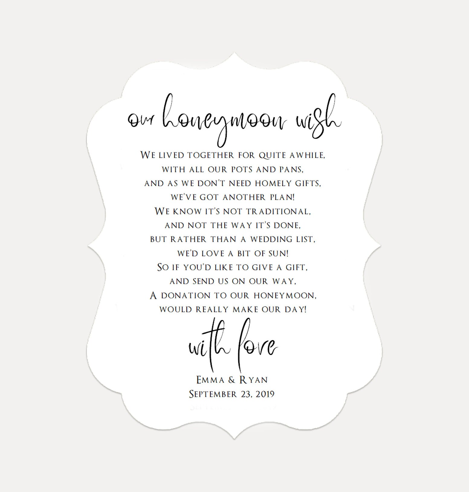 Personalized Wedding Honeymoon Wish Money Poem Request Cards Etsy UK