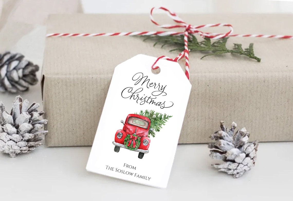 Merry Christmas Tag, Christmas Truck Tag, Holiday Gift Tag, Holiday ...