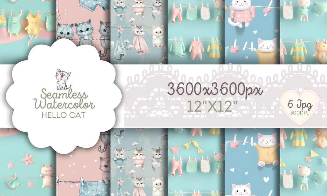 Hello Cat,cat Digital Papers, Cute Cat Seamless Pattern, Kitten ...