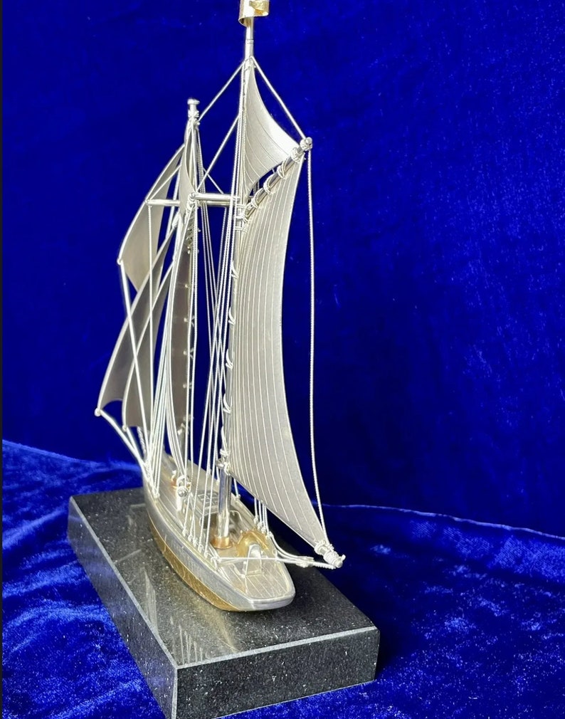 Silver Figurine Statue Yacht Sterling Nautical Sail Ship Figure Boat ...
