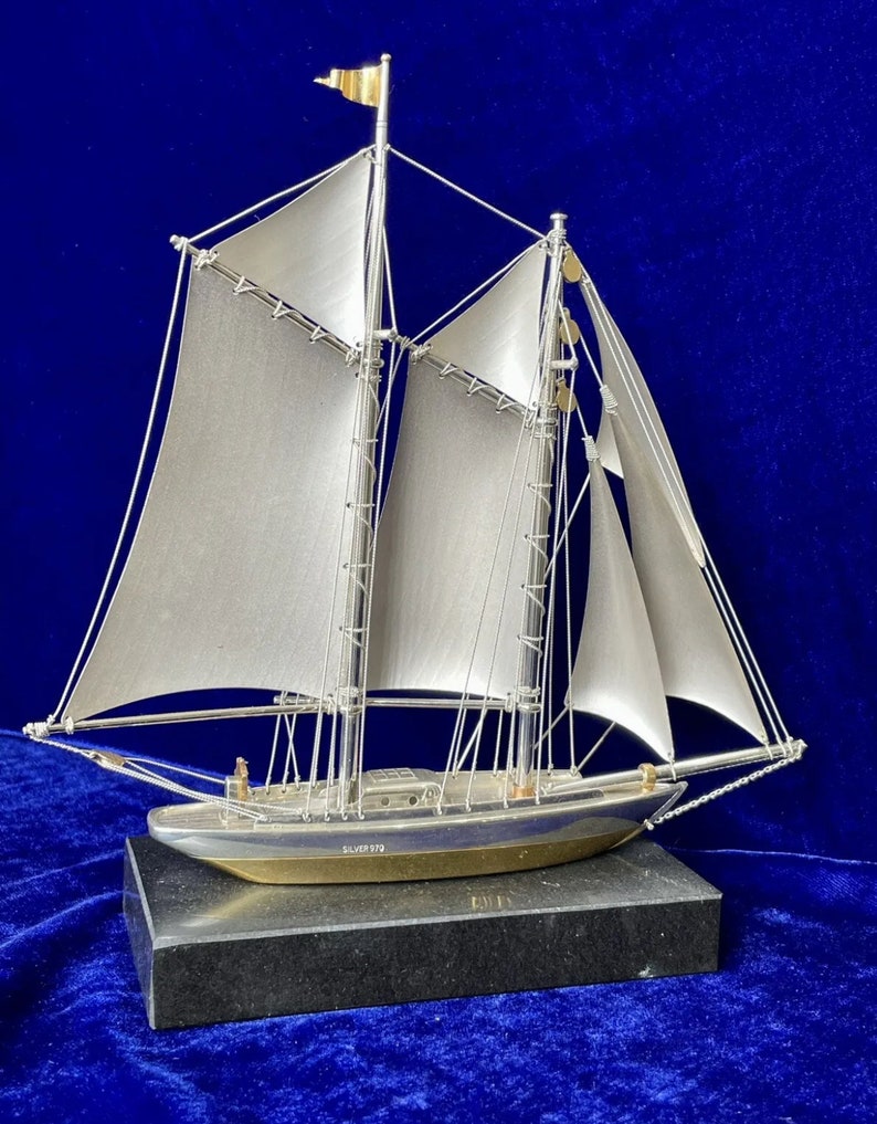 Silver Figurine Statue Yacht Sterling Nautical Sail Ship Figure Boat ...