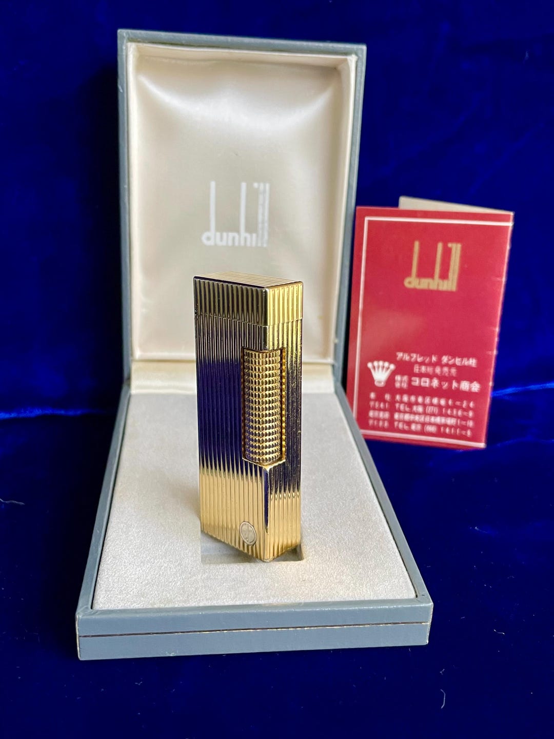 Dunhill Lighter Vintage Vertical Line Gold Super Mint Condition Works 1 ...