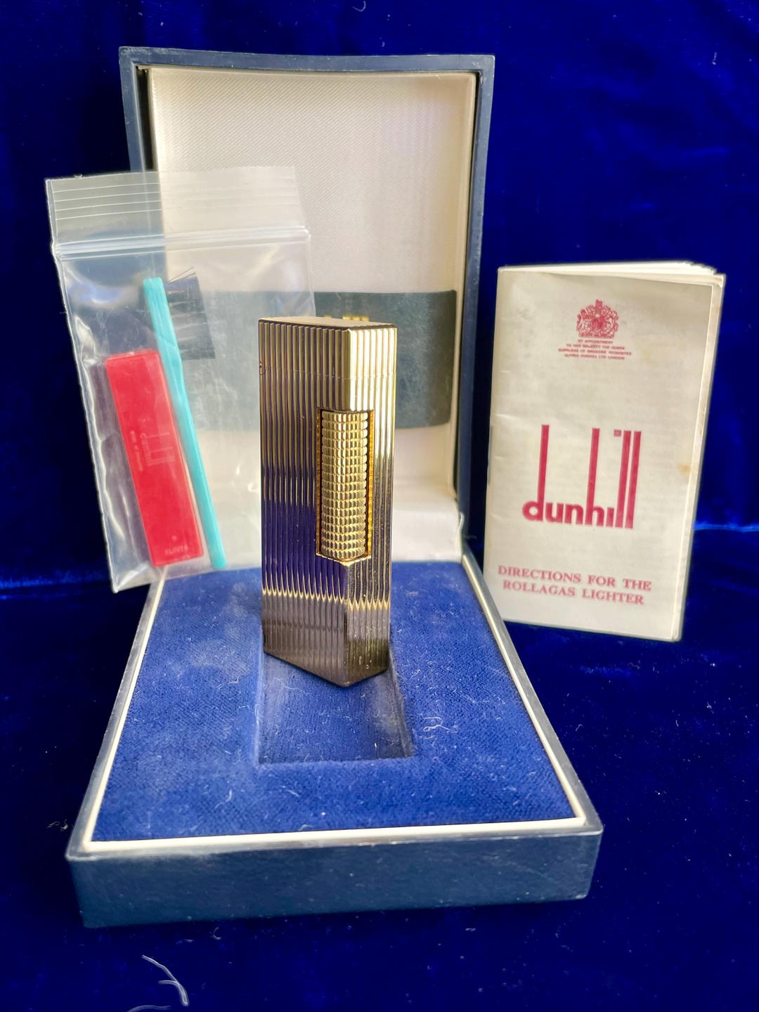 Rare Vintage Vertical Line Gold Dunhill Lighter Rollagas Super Mint ...
