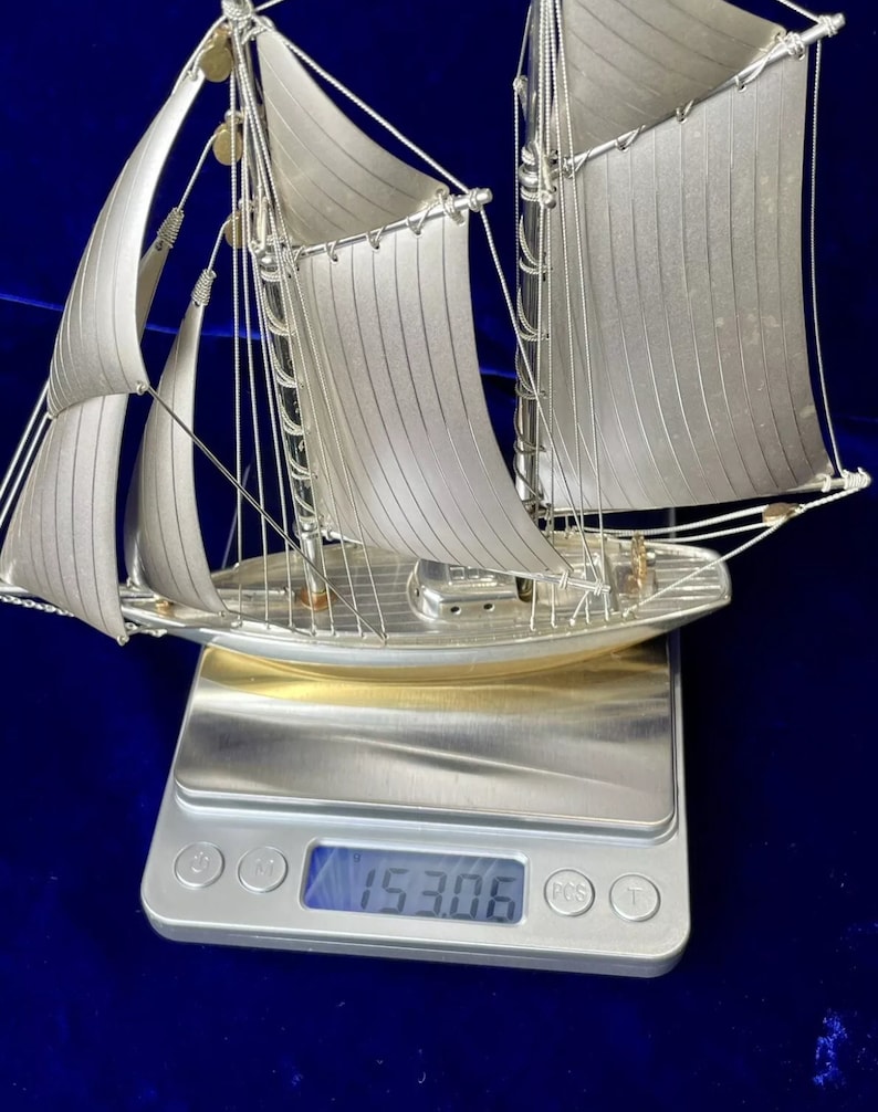 Silver Figurine Statue Yacht Sterling Nautical Sail Ship Figure Boat ...