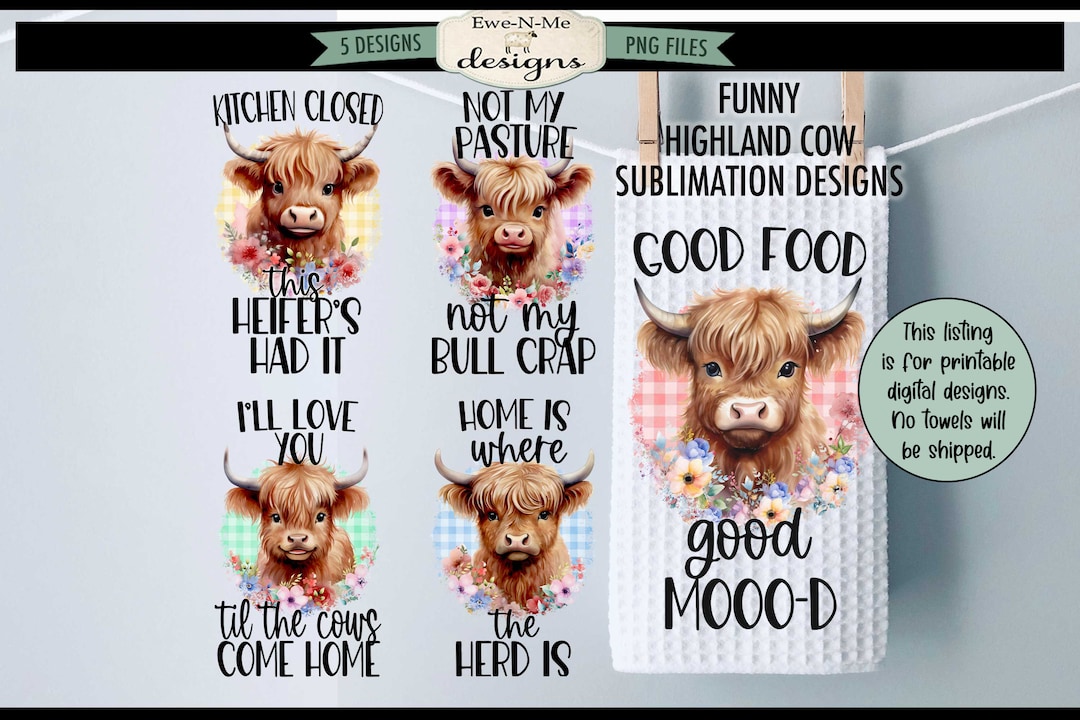 Funny Highland Cow Kitchen Towel Sublimation Bundle - Highland Cow ...