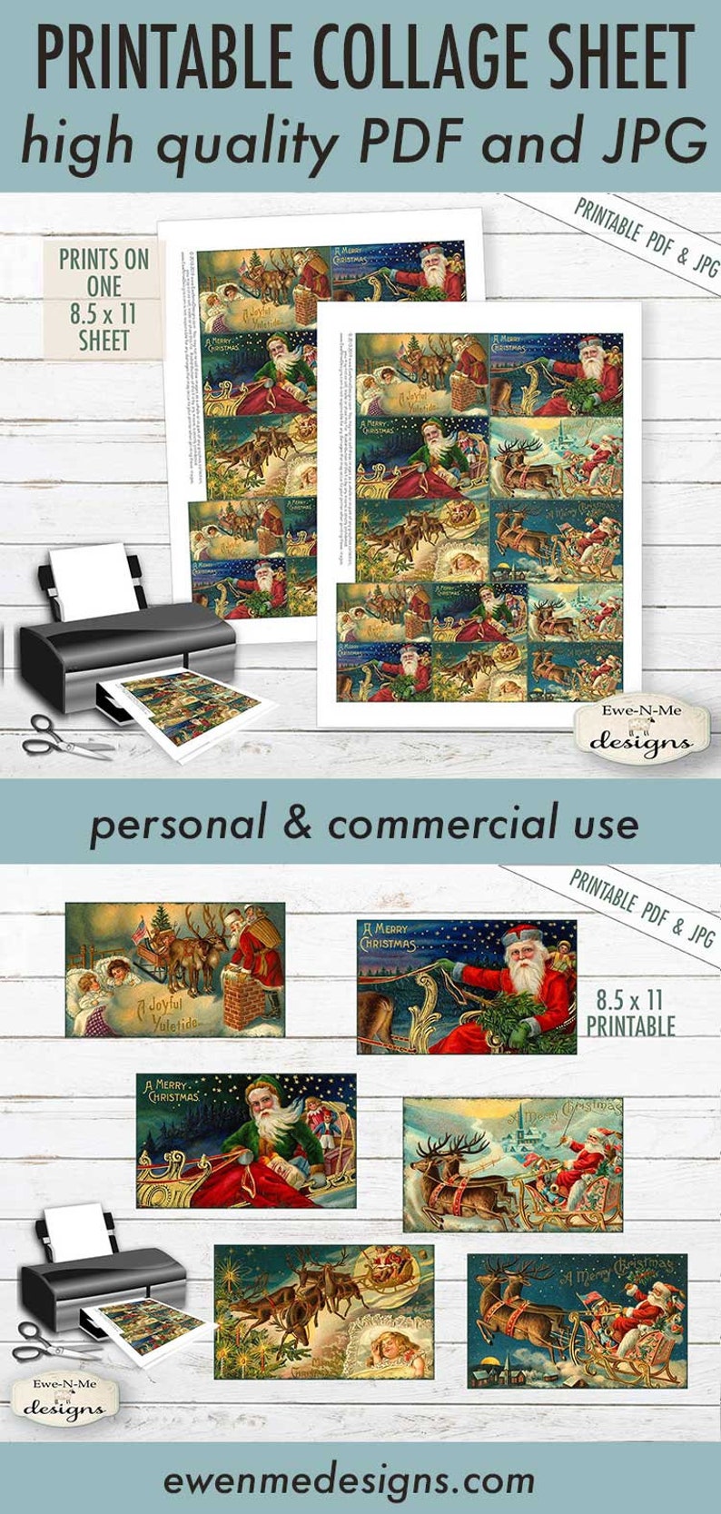 Santas Sleigh Collage Sheet Victorian Santa Christmas | Etsy