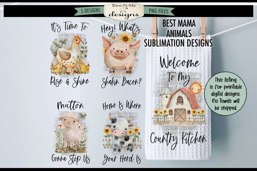 Farm Animals Sublimation Bundle - Kitchen Towel Sublimation Designs ...