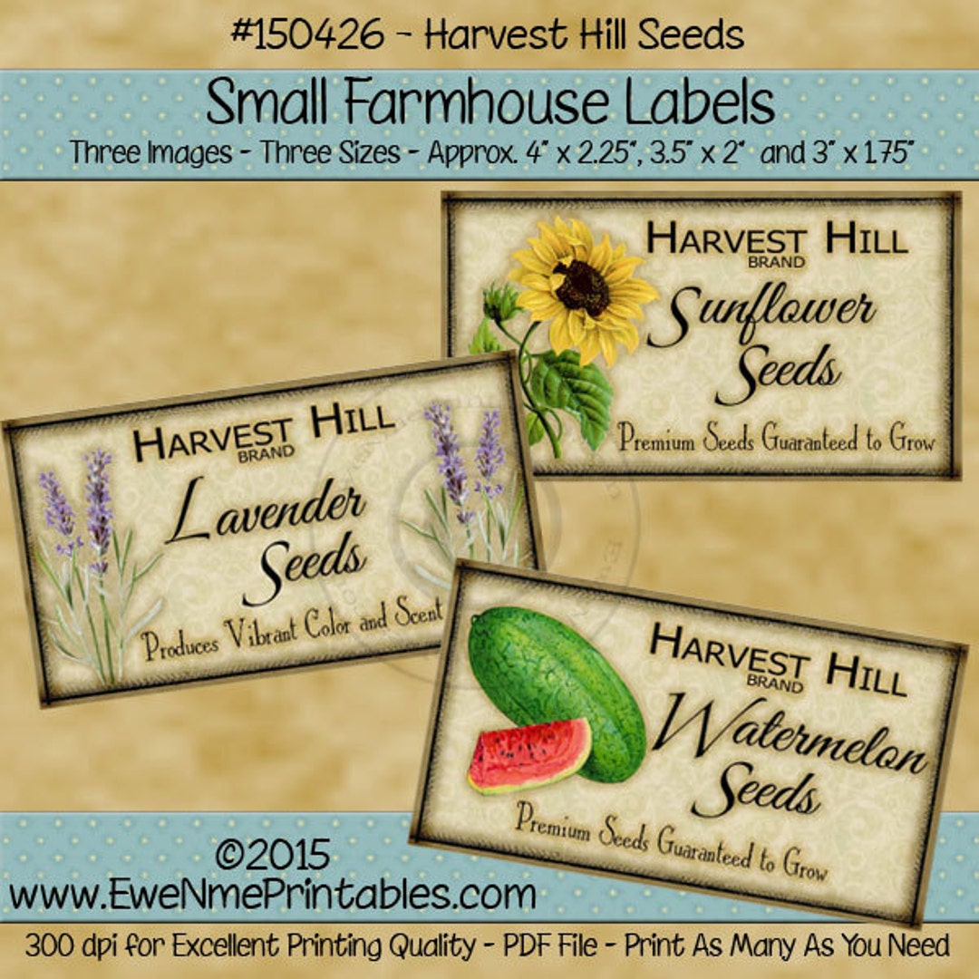 Primitive Seeds Farmhouse Label Printables - Lavender Seeds, Sunflower ...